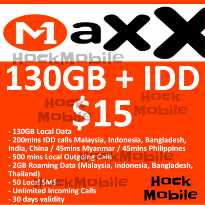M1 Maxx $15 130GB 30 Days Data Booster / Renewal Plan / Mobile Top Up
